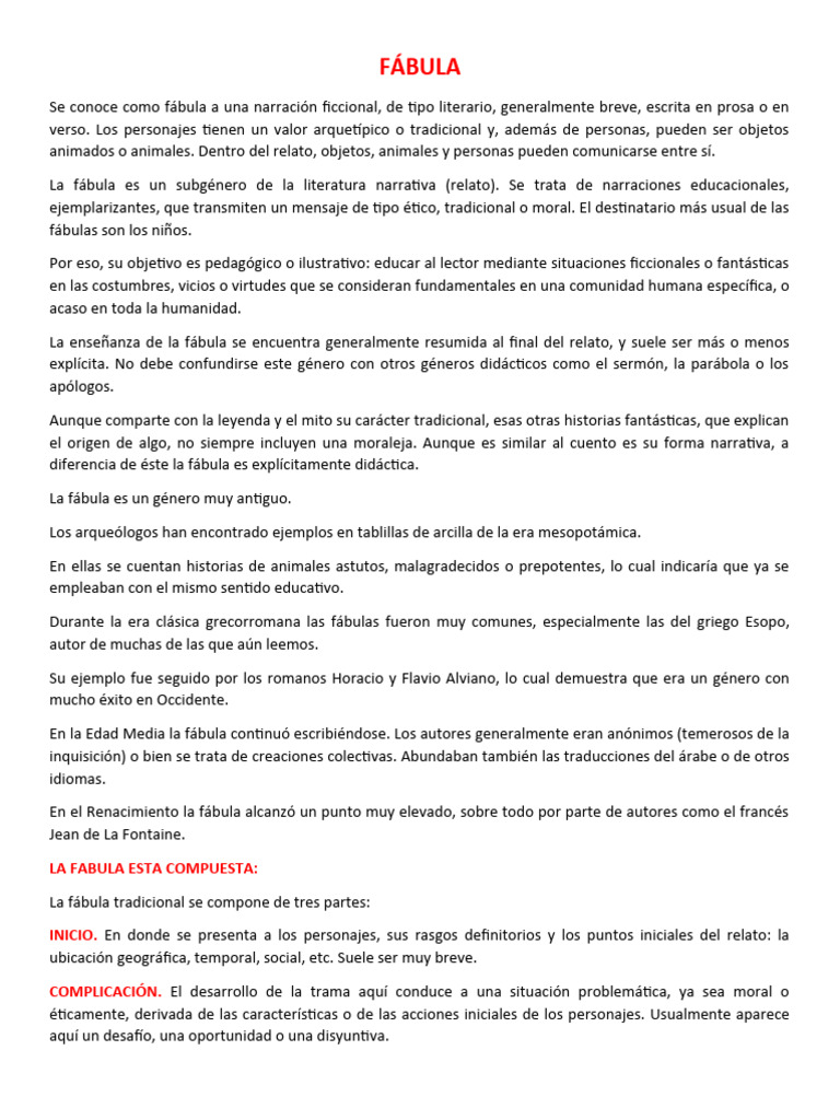 Introducción a la Fábula: Características y Tipos | PDF | Fábula