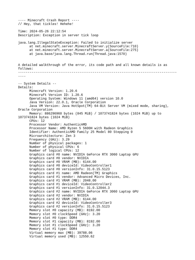 Minecraft Server Crash Report Analysis | PDF | Graphics Processing Unit ...