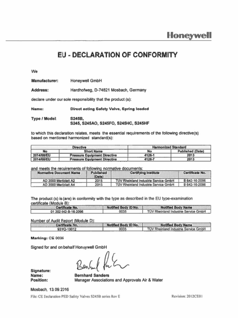 CE-ASME Certificate Honeywell_20181003201925 | PDF