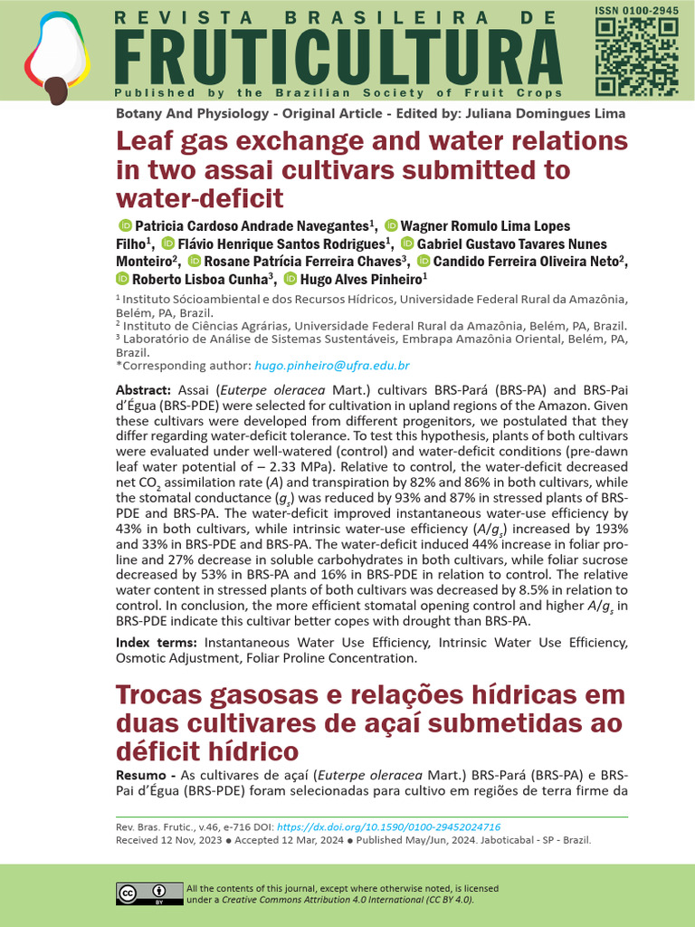 Leaf Gas Exchange and Water Relations in Two Assai | Download Free PDF ...