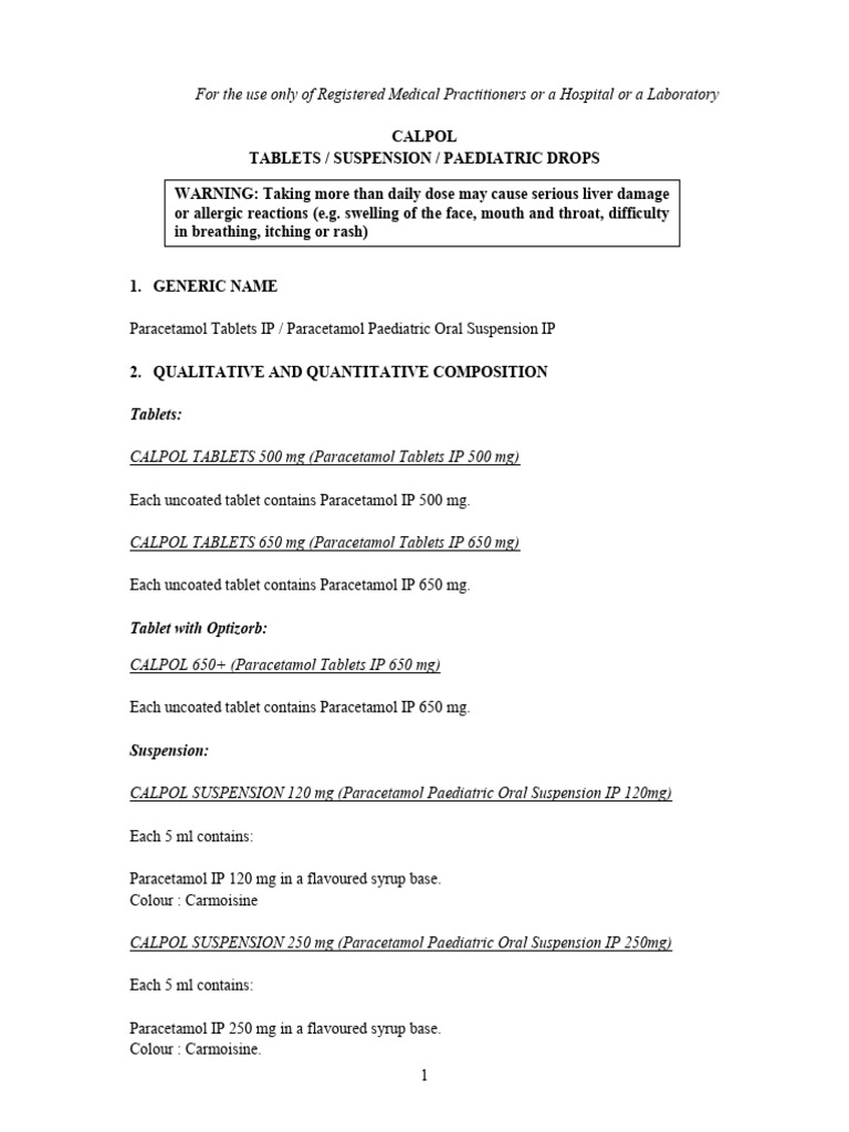 Calpol Tablets Oral Suspension and Paediatric Drops | PDF | Dose ...