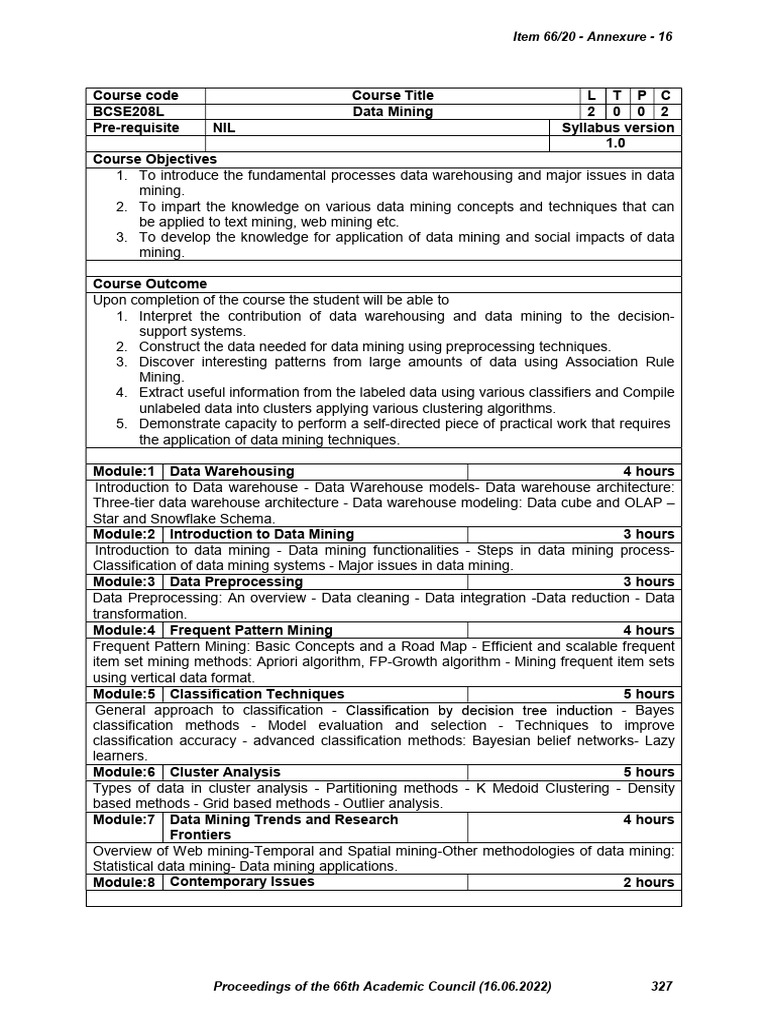 Bcse208l Data-Mining TH 1.0 71 Bcse208l 66 Acp | PDF | Data Warehouse ...
