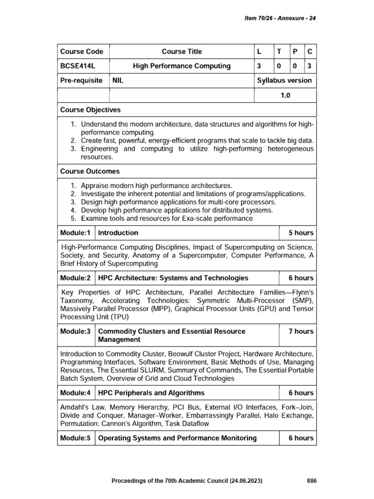Bcse414l High-Performance-Computing TH 1.0 76 Bcse414l 70 Acp | PDF | Teaching Methods ...