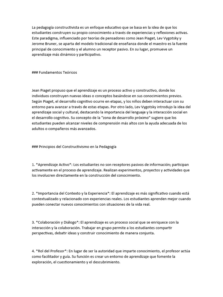 La Pedagogía Constructivista Es Un Enfoque Educativo Que Se Basa en La Idea de Que Los ...