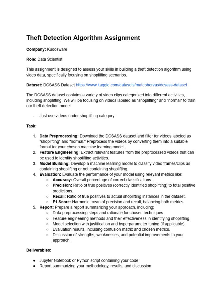 Shoplifting Detection Algorithm Assignment | PDF | Machine Learning ...