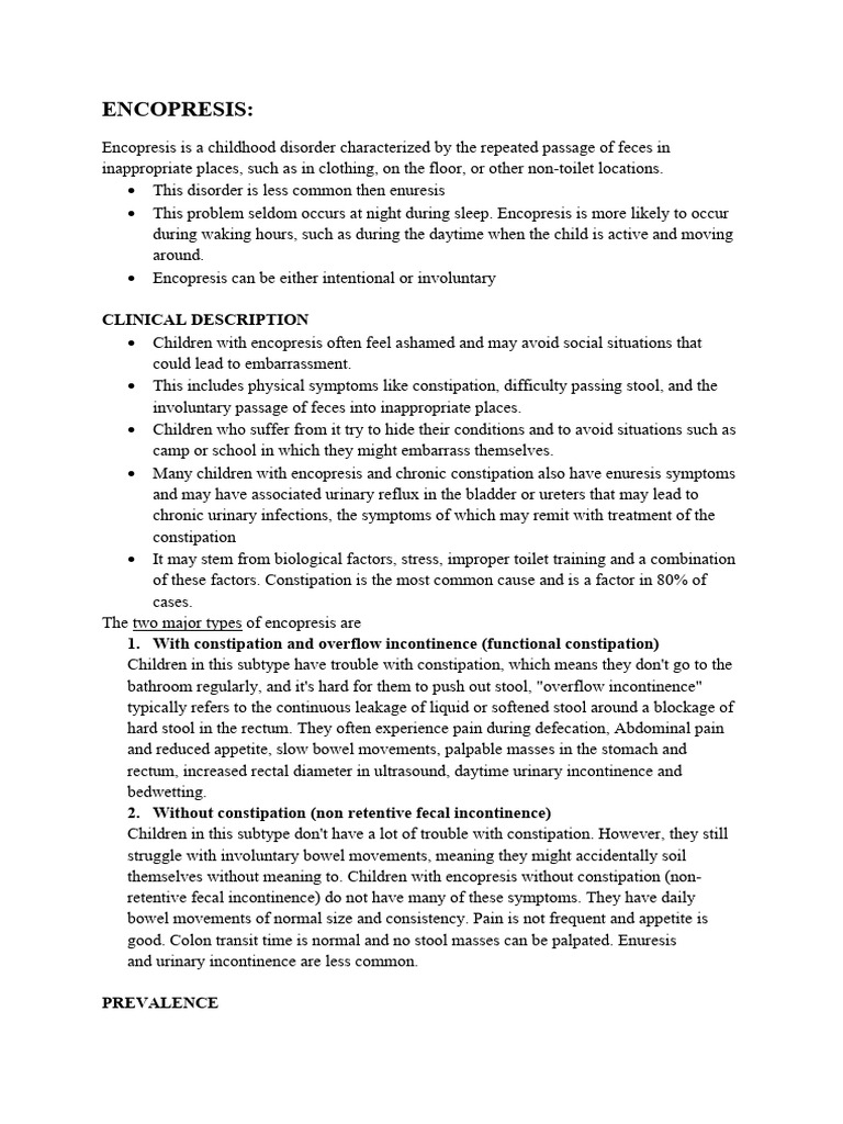 Elimination Disorder Encopresis | PDF | Constipation | Causes Of Death
