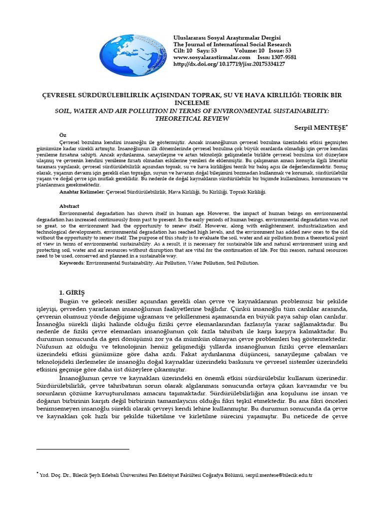 Soil Water and Air Pollution in Terms of Environmental ...