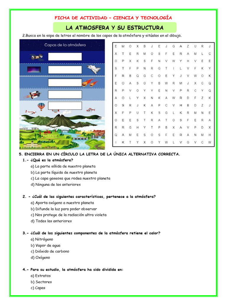 Ficha - Lun-Cyt-La Atmosfera y Su Estructura | PDF | Ciencia y matemáticas