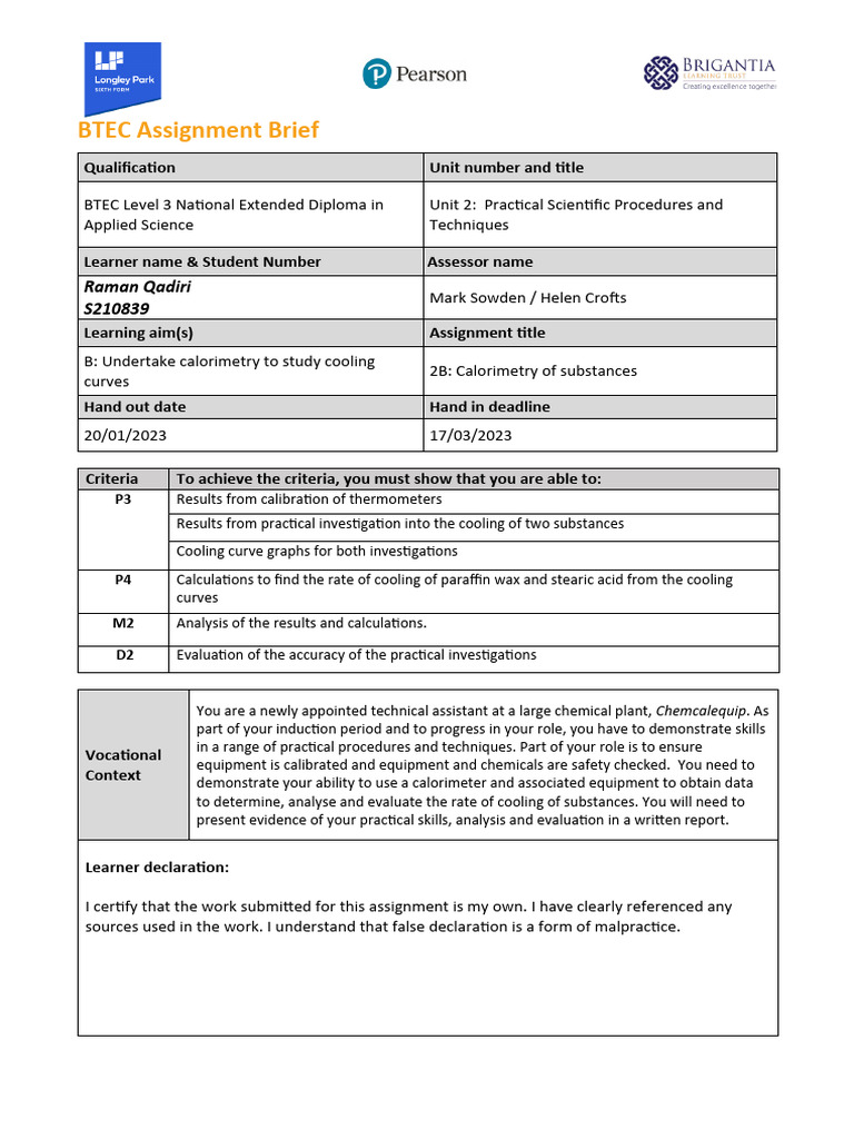 Unit 2 - Assignment Brief 2B | PDF | Thermometer | Intermolecular Force
