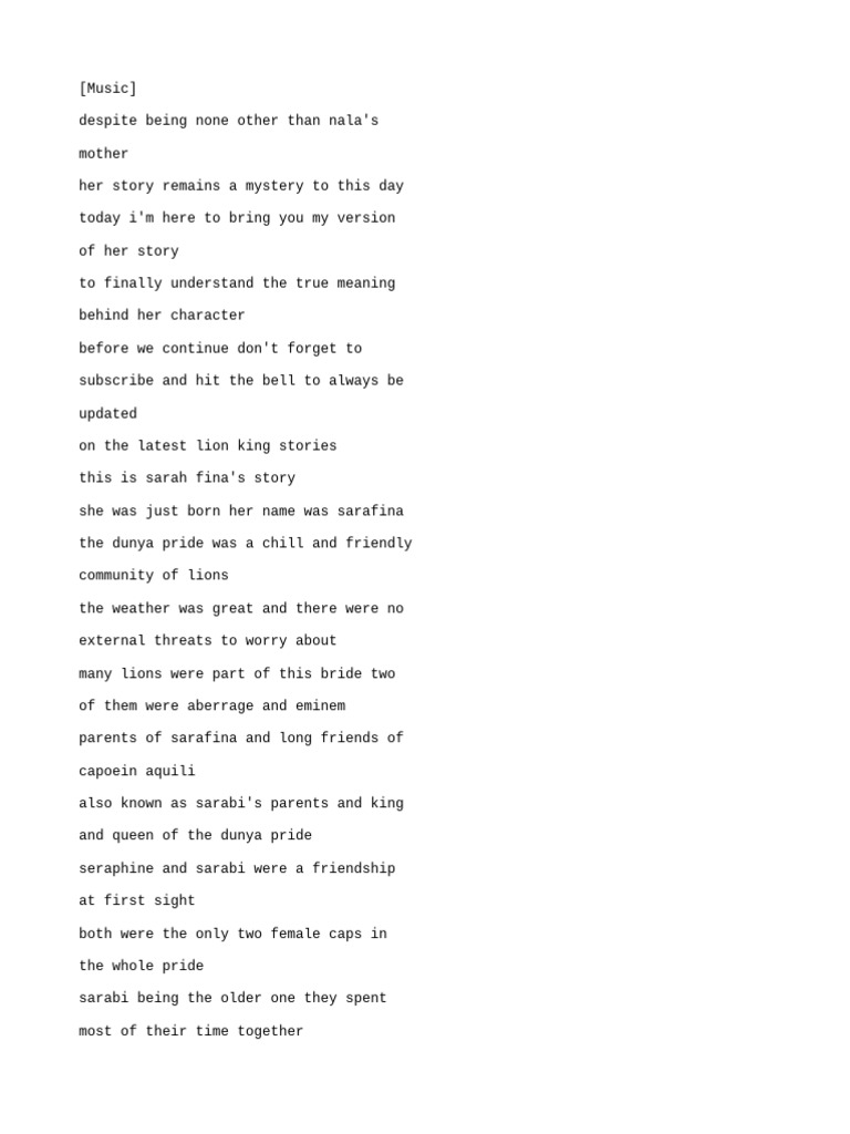 (English (Auto-Generated) ) Sarafina's Story - The Lion King (DownSub ...