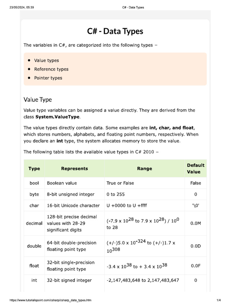 DATA TYPES C# | PDF