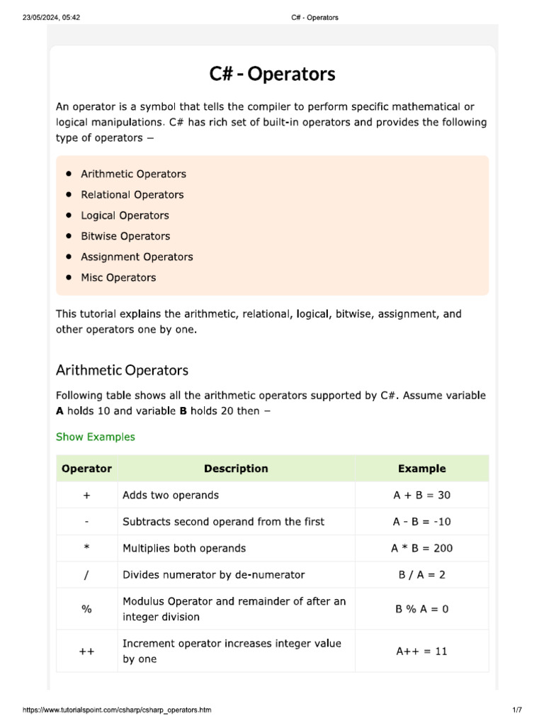 Operators C# | PDF