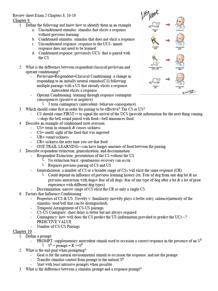 Exam 2 Review Sheet | PDF | Classical Conditioning | Reinforcement