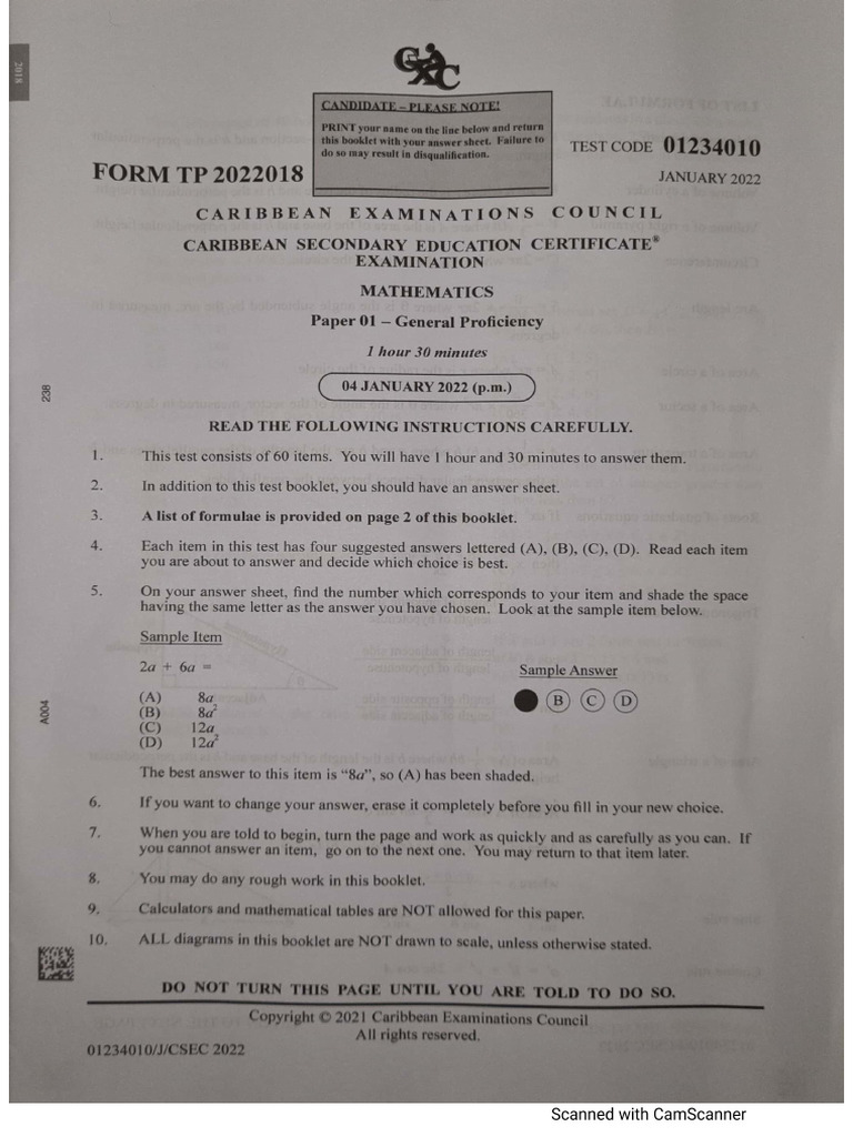 CSEC Mathematics P1 2022 | PDF