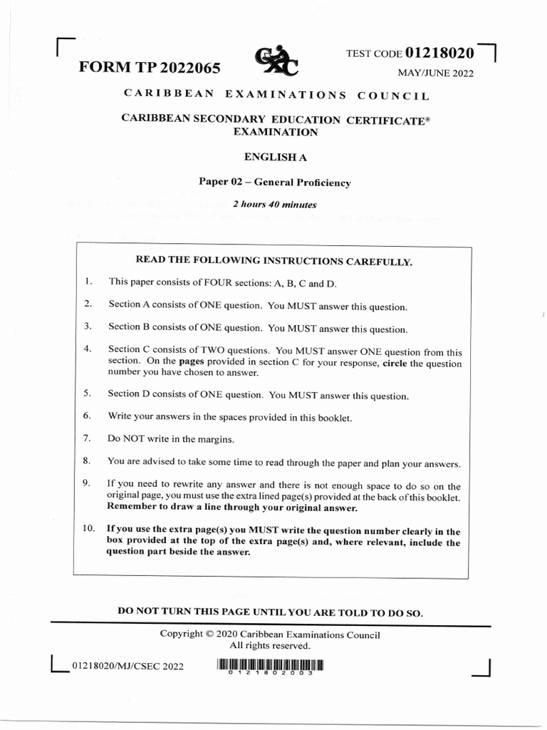 Csec English A p2 2022 | PDF