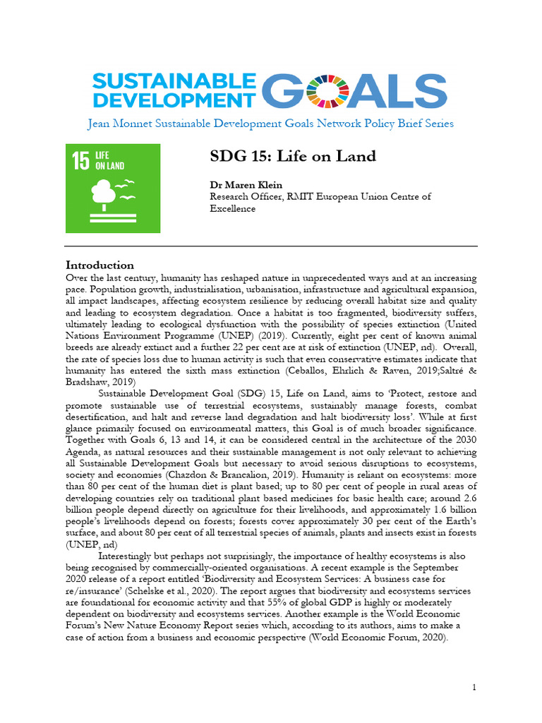 Sustainable Development Goal 15 Life On Land Policy Brief | PDF ...