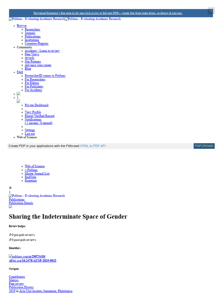 Sharing The Indeterminate Space of Gender - Publons - HTML | Download Free PDF | World Wide Web ...