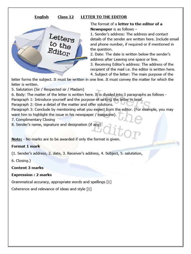 English-Letter To The Editor Class 12 Final | Download Free PDF | Paragraph