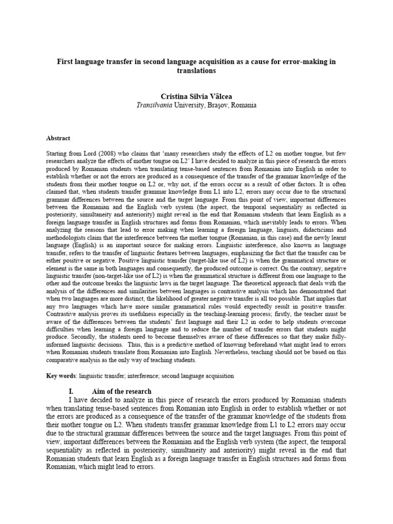 First Language Transfer in Translation Errors | PDF | Second Language ...