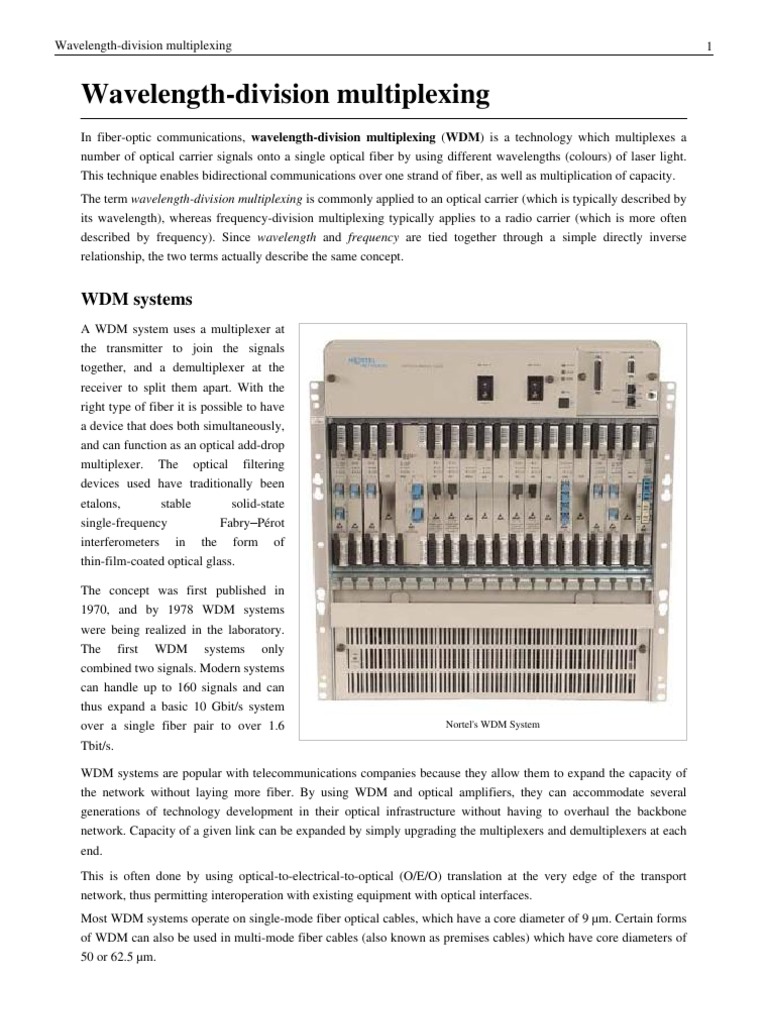 Wavelength Division Multiplexing | PDF | Wavelength Division ...