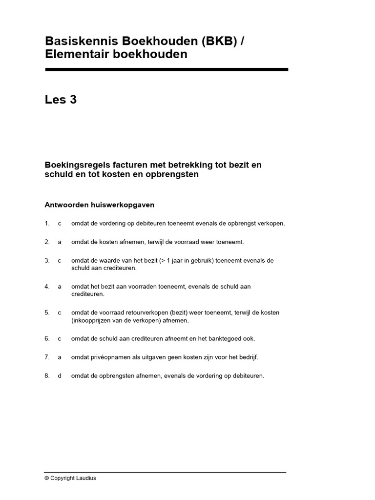 Les 03 BKB-Elementair Boekhouden Antw | PDF