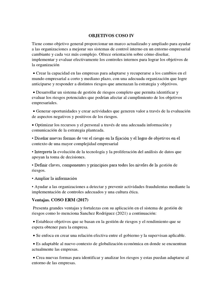 Objetivos Coso Iv | Descargar gratis PDF | Business | Gestión de riesgos