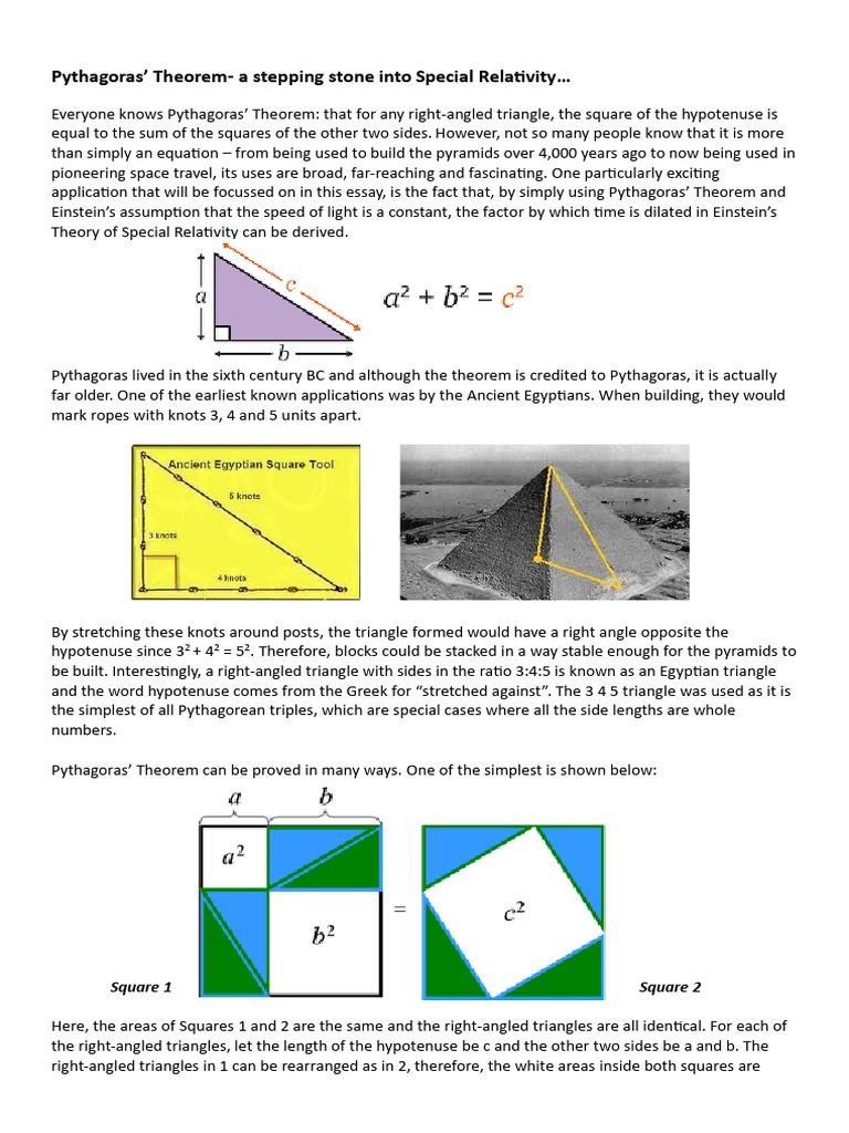 Pythagoras Theorem A Stepping Stone Into Special Relativity 1 | PDF ...