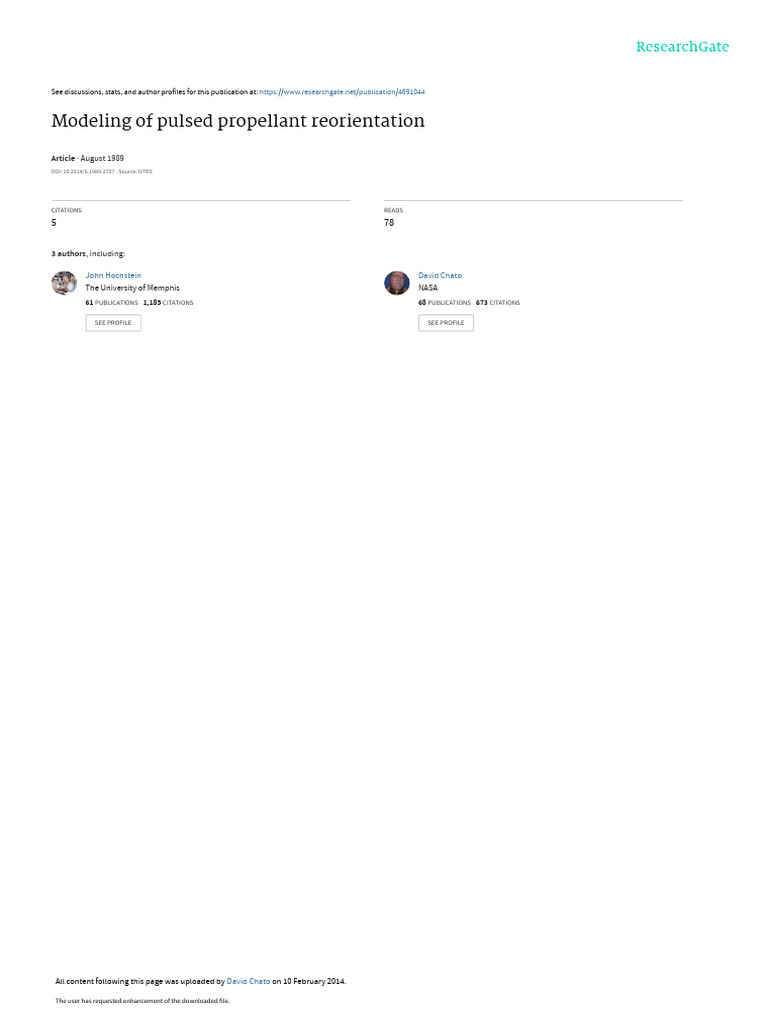 Modeling Of Pulsed Propellant Reorientation Download Free Pdf Liquids Spacecraft Propulsion