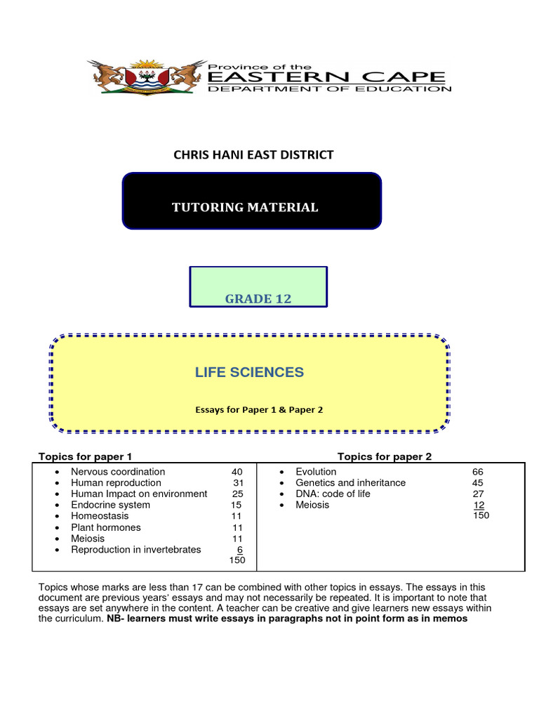 Grade 12 Life Sciences Essays | PDF | Menstrual Cycle | Luteinizing Hormone