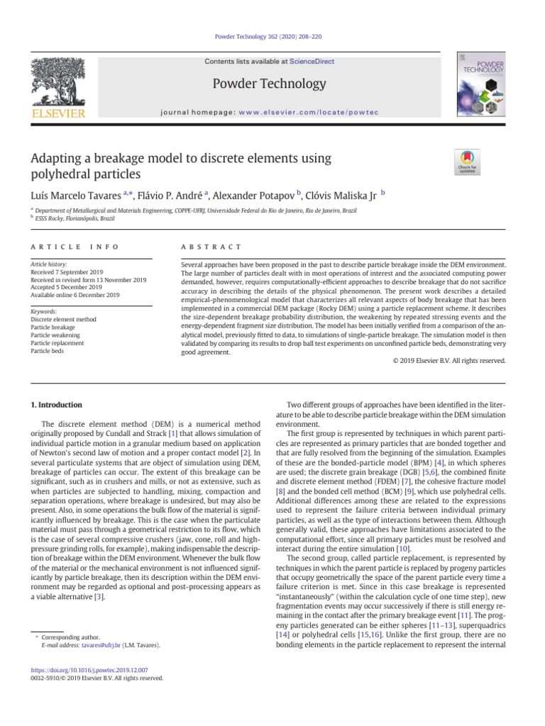 Tavares Et Al. - 2020 - Adapting A Breakage Model To Discrete Elements ...