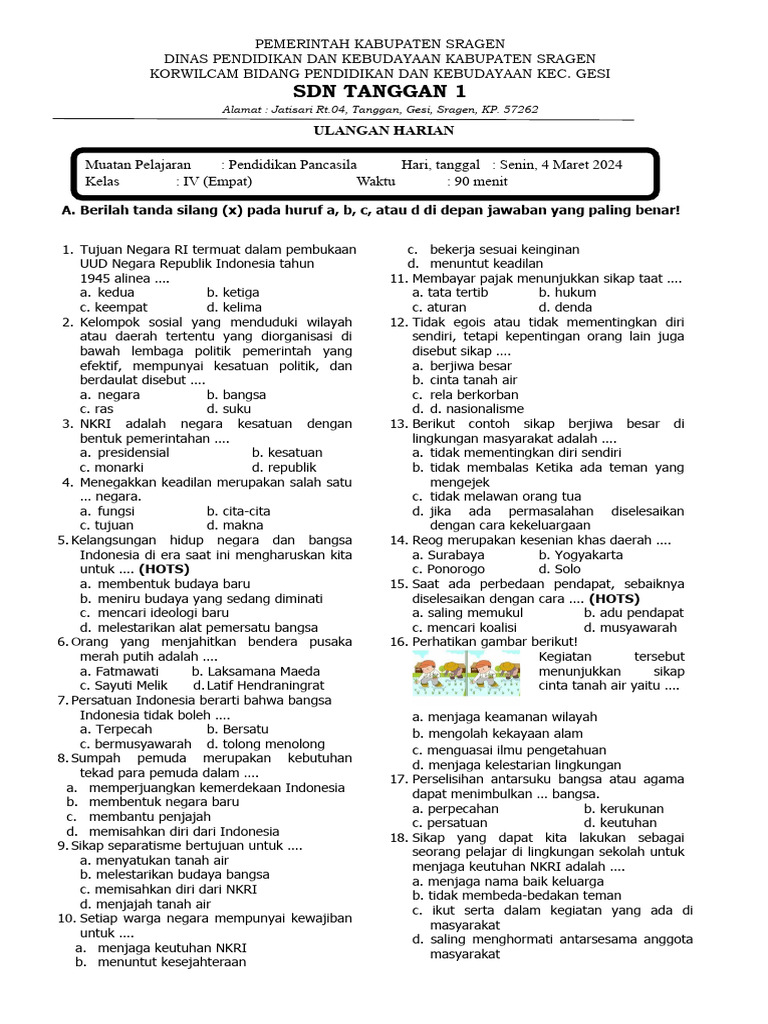 Soal Sumatif Tengah Semester II Pend Pancasila 2022-2023 | PDF