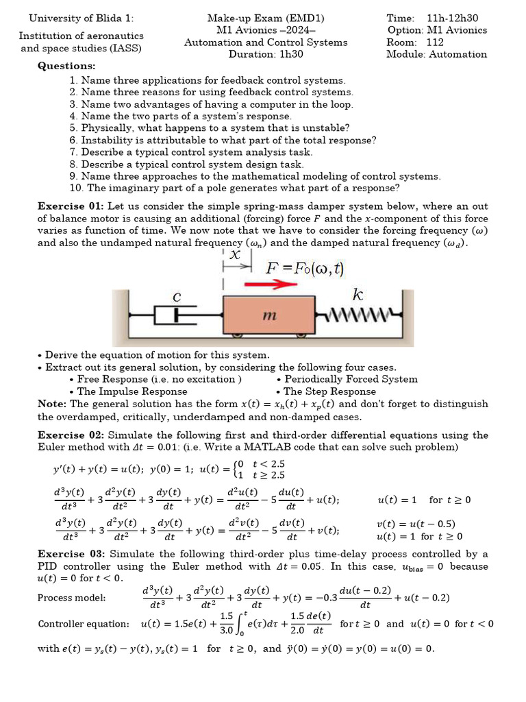 Exam M1 (EMD1) | PDF | Damping | Differential Equations