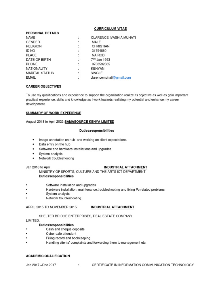 Clarence Curriculum Vitae | PDF | Kenya | Information And ...