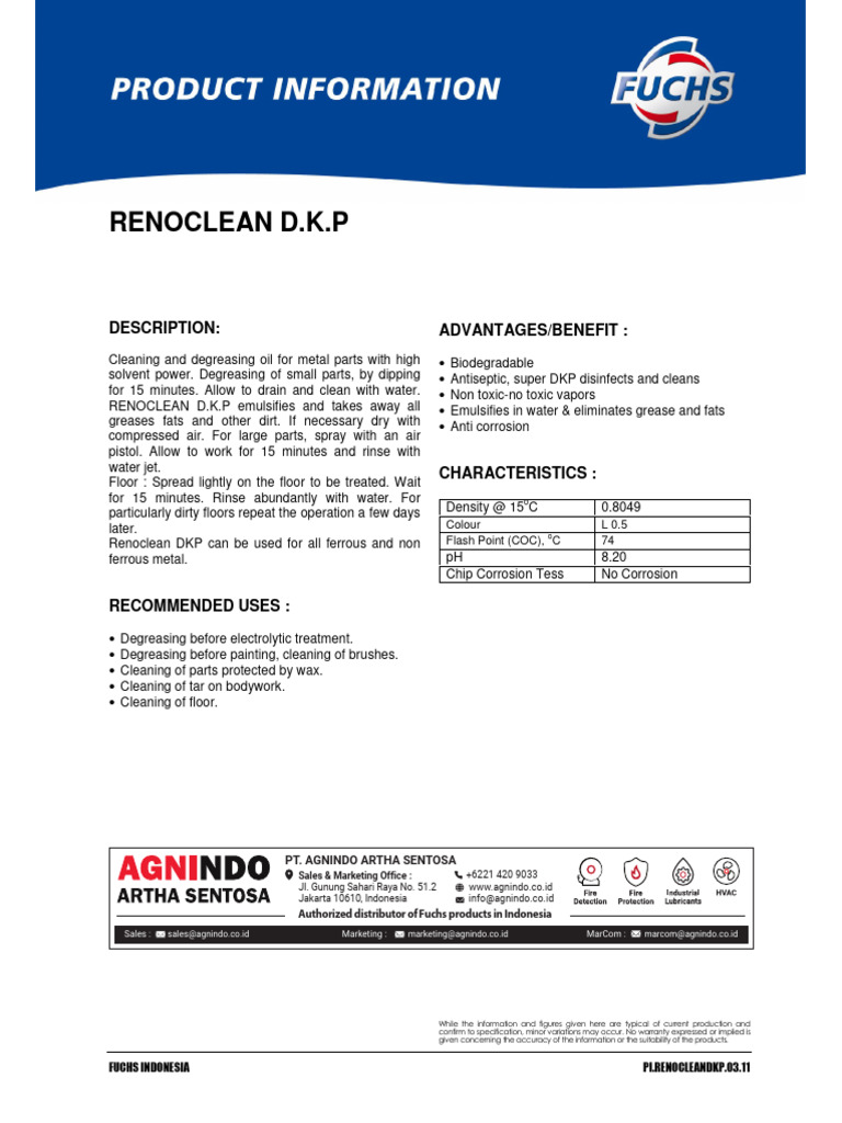 Fuchs Degreaser Renoclean DKP | PDF | Chemical Substances | Industrial ...