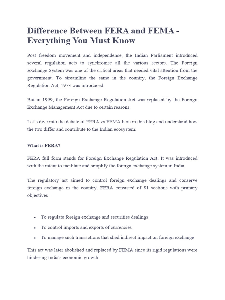 Difference Between FERA and FEMA | PDF | International Business | Trade