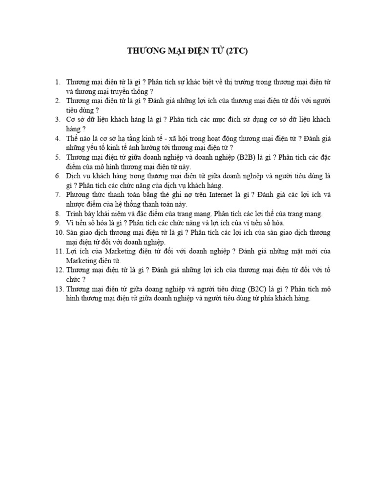 ĐỀ CƯƠNG TMĐT 2TC | PDF