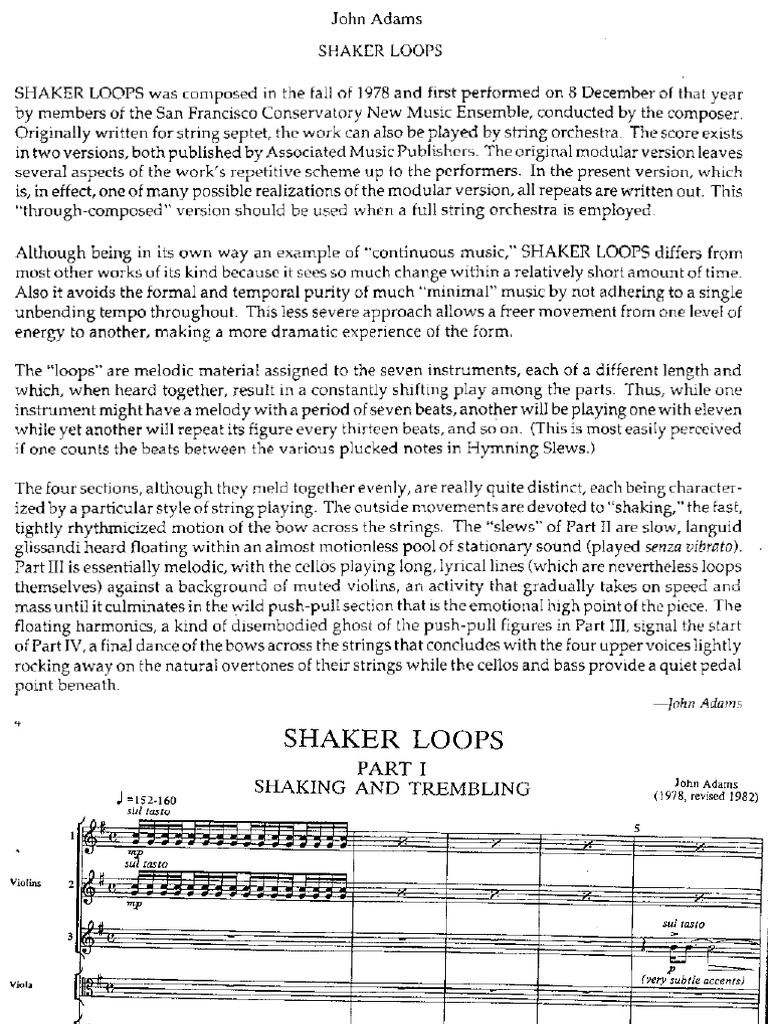 Shaker Loops - John Adams | PDF