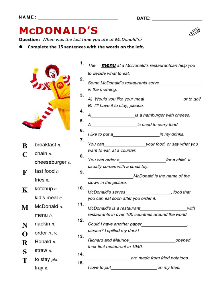 MC DONALDS WORKSHEET (ACT-1) 3o | Download Free PDF | Mc Donald's ...
