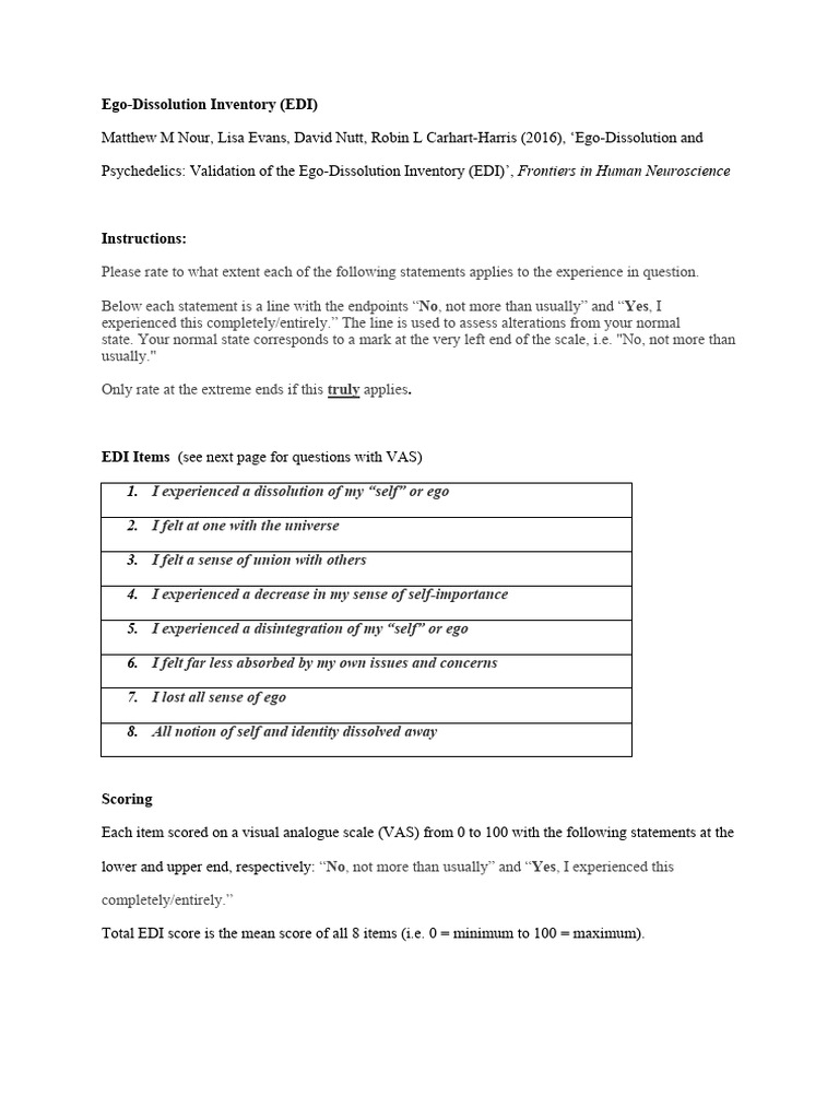 Ego-Dissolution Inventory (EDI) | PDF | Psychology | Psychological Concepts