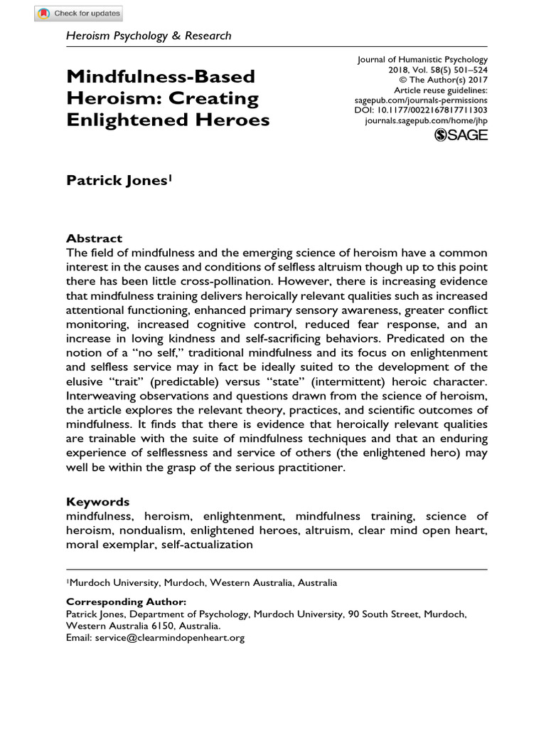 Jones 2017 Mindfulness Based Heroism Creating Enlightened Heroes | PDF ...