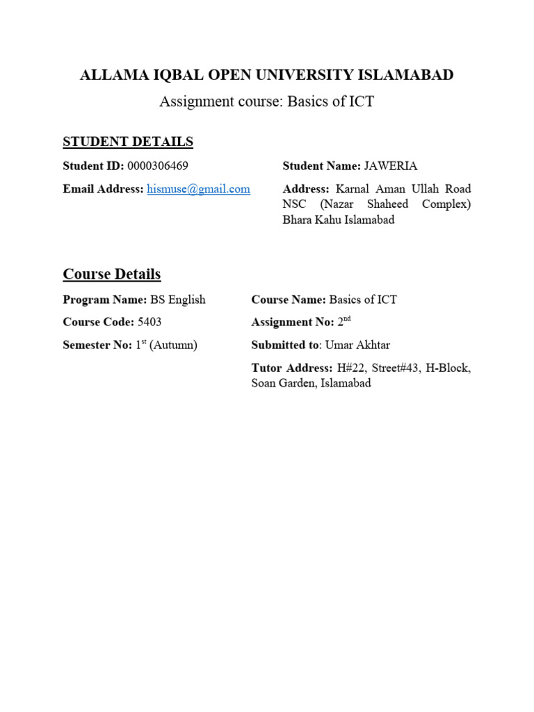 5403 Basics of ICT A#02 | PDF | Internet & Web | World Wide Web