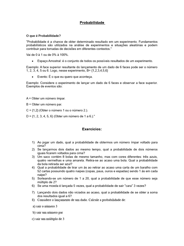 Probabilidade | PDF | Probabilidade