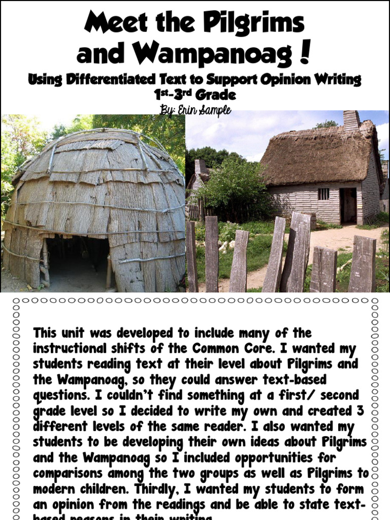 Pilgrims & Wampanoag: Differentiated Lessons for Grades 1-3 | PDF ...