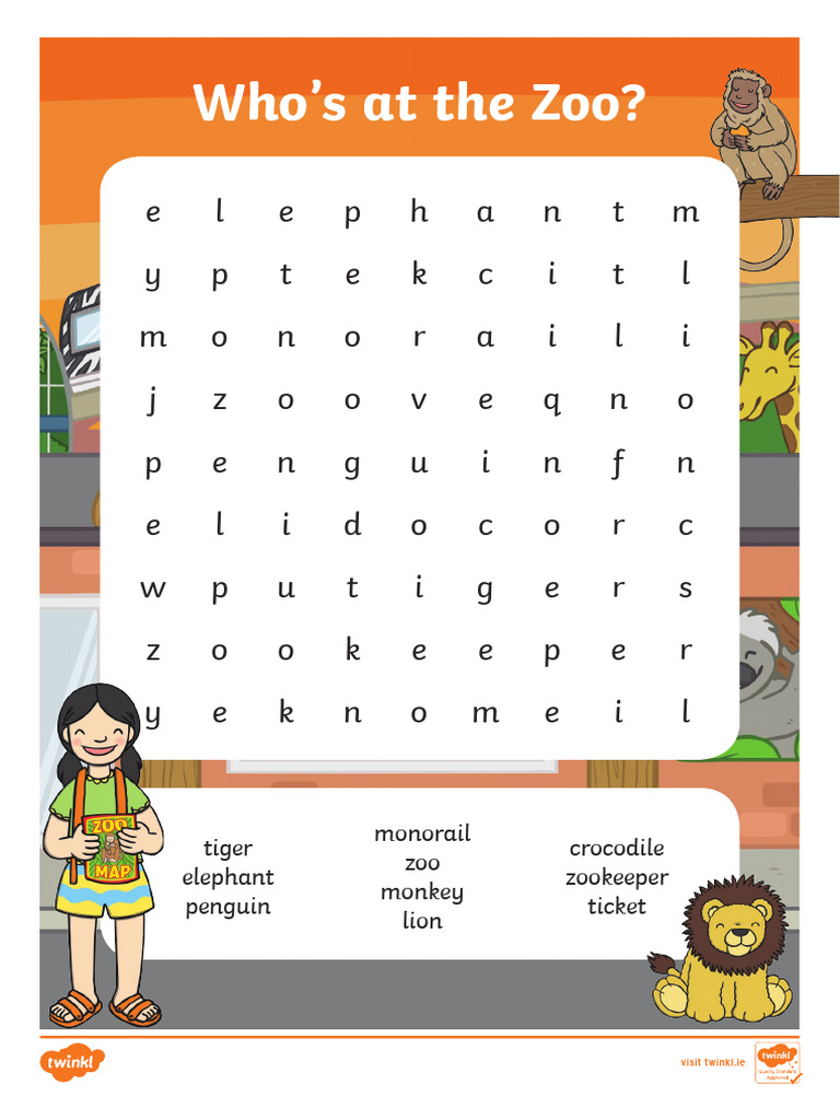 Roi L 928 Whos at The Zoo Word Search | PDF