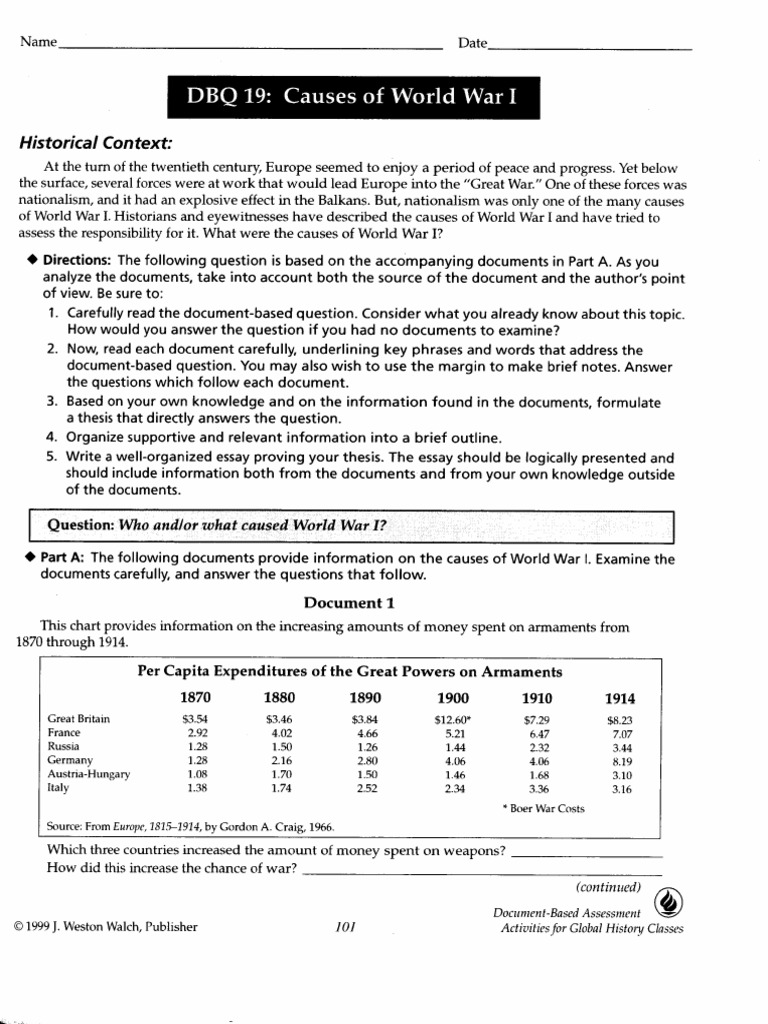 Causes of World War I DBQ | PDF