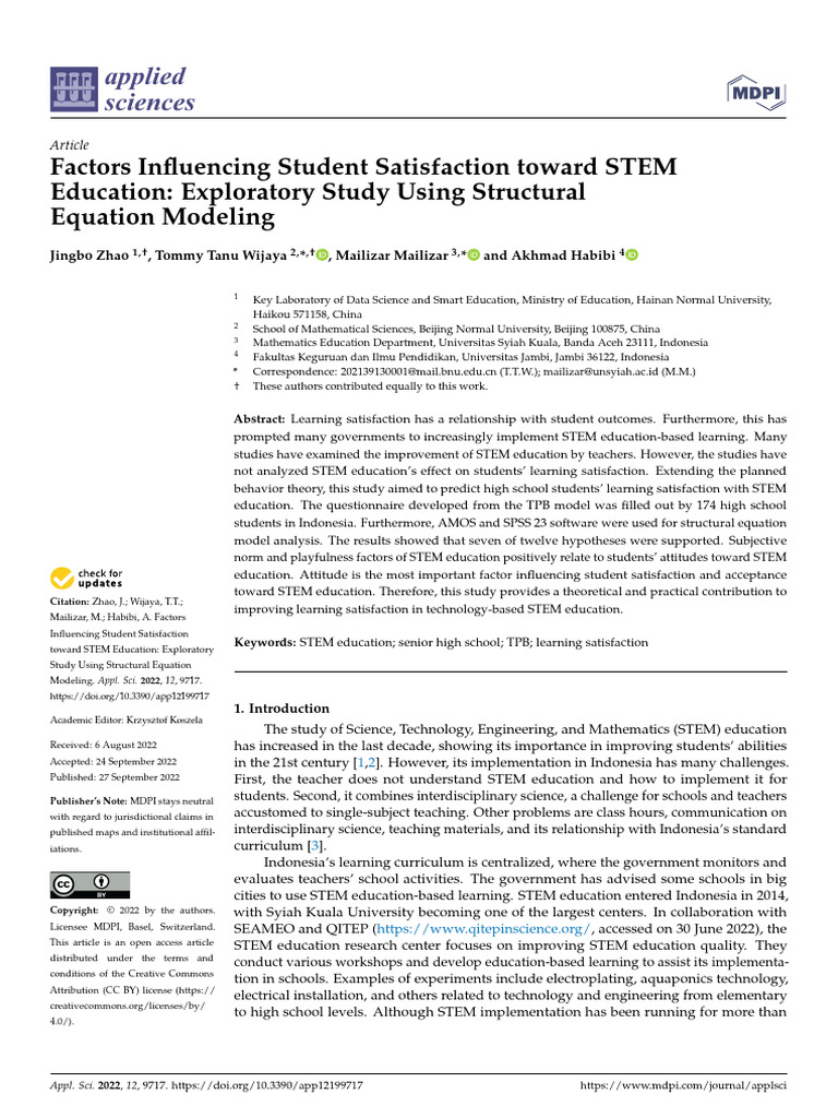 Factors Influencing Student Satisfaction Toward STEM Education ...