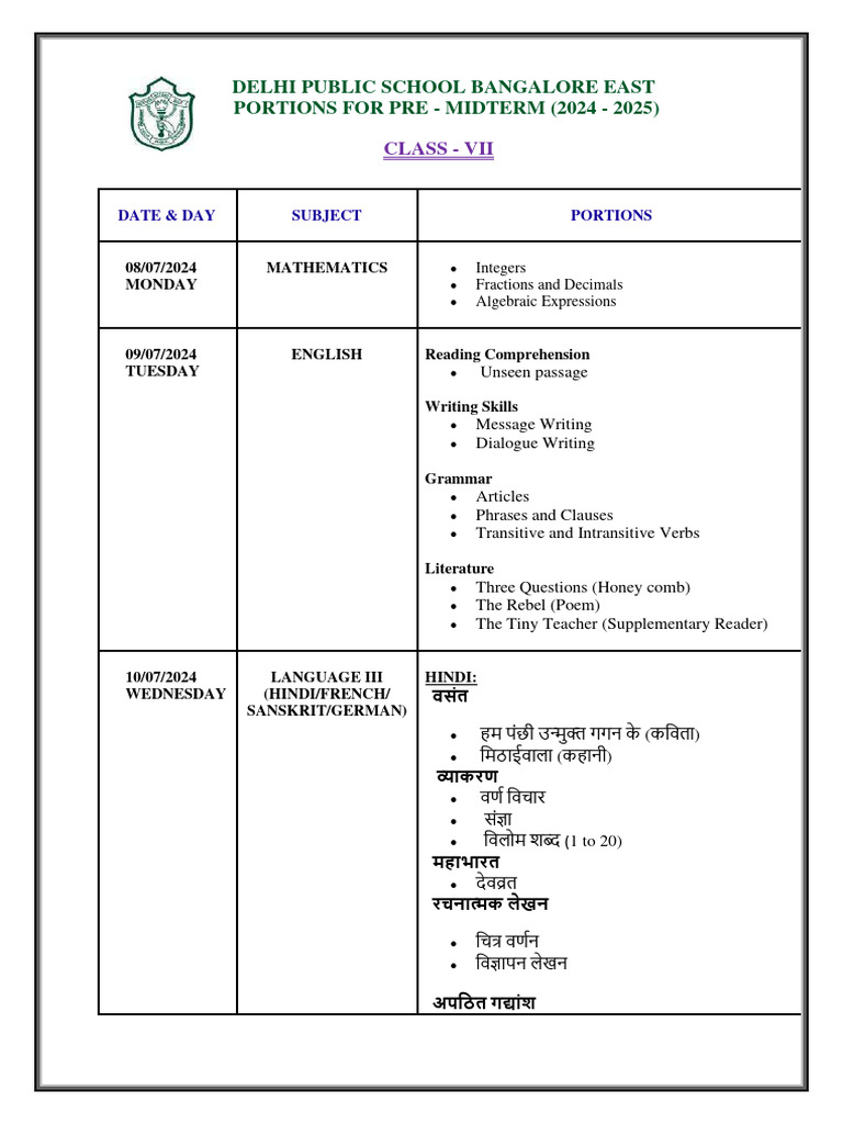 7th Class CBSC | PDF
