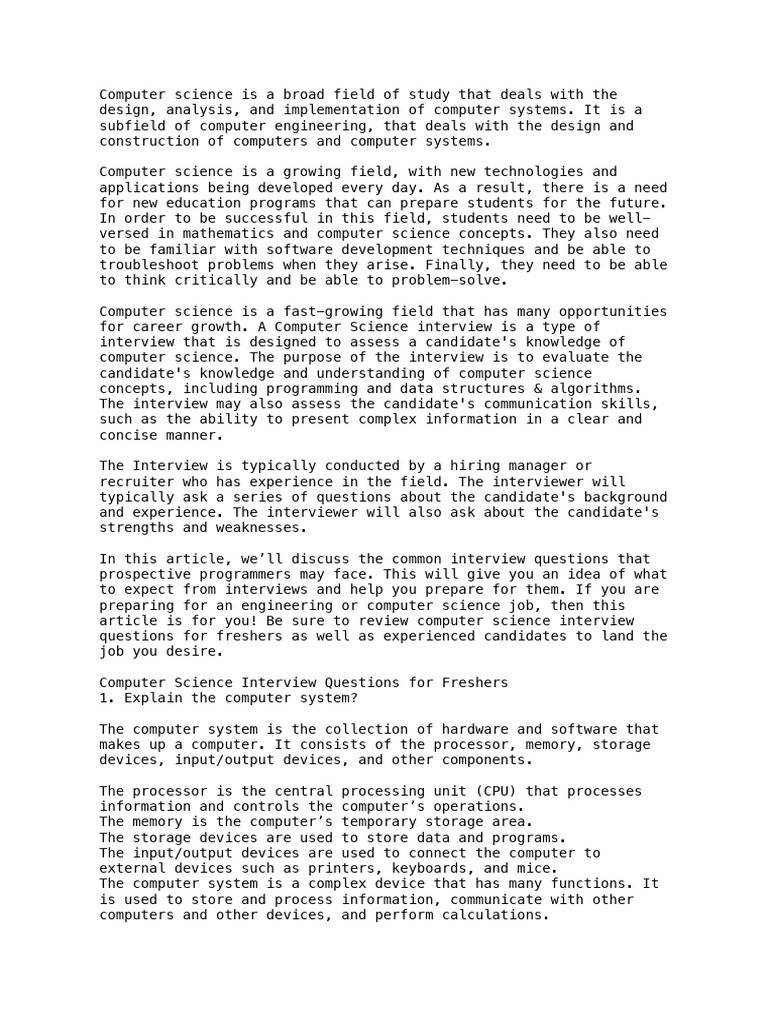 Computer Interview | Download Free PDF | Computer Science | Computer ... Computer Interview | Download Free PDF | Computer Science | Computer ...