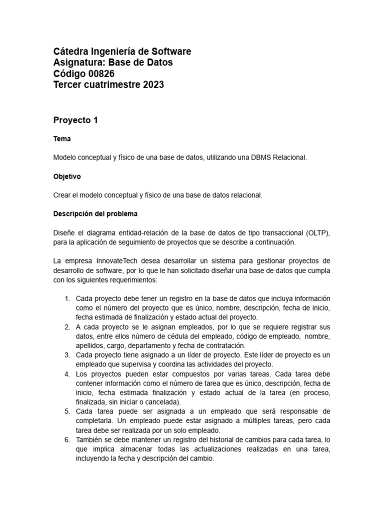 Modelo de Base de Datos para Proyectos | PDF | Bases de datos | Mi sql