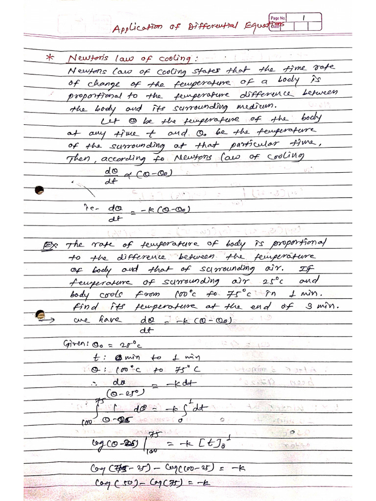 Applications of Differential Equations(Handwritten) | PDF
